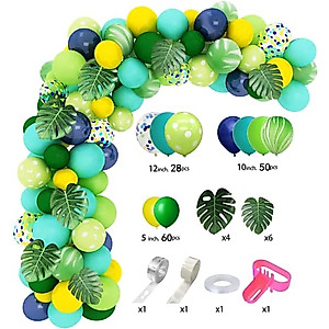 Amandir 152Pcs Jungle Safari Theme Party Supplies, Dinosaur Balloons Garland Arch Kit Confetti Green Balloons for Boys Kids Birthday Baby Shower Decorations