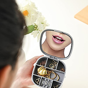 HoazHoald Small Travel Jewelry Case Mini Travel Jewelry Organizer Portal Travel Jewelry Box Travel Jewelry Storage Small Earring Ring Necklace Case Organizer Box for Women Kids with Mirror (White)