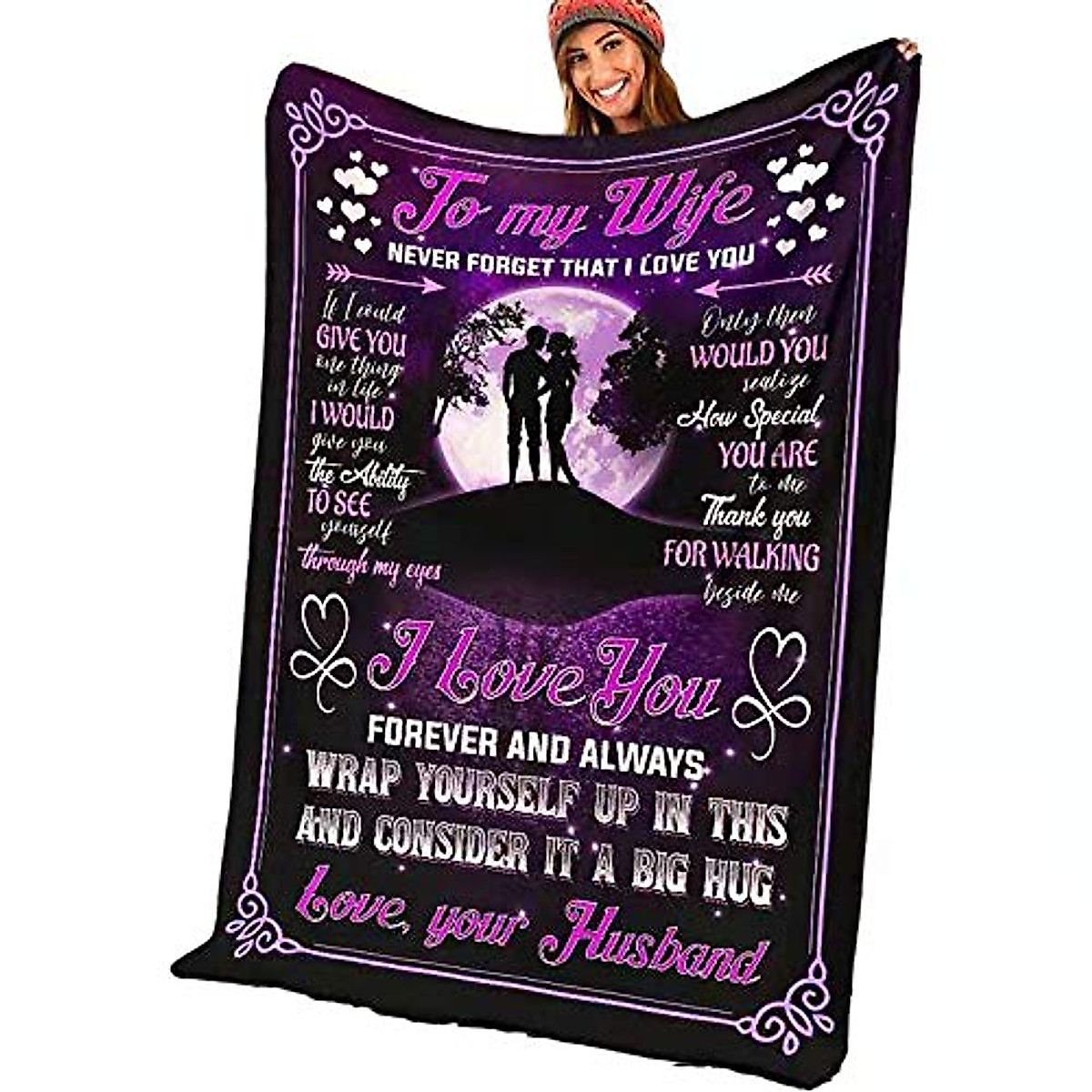 Aizhuang Personalized to My Wife Blanket from Husband, Cozy Super Soft Plush Fleece Throw Blanket with Quotes, for Birthday, Anniversary and Valentine's Day (60x80 inches)