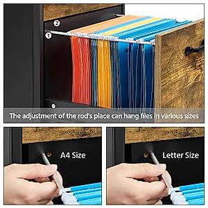 Yaheetech Mobile File Cabinet, Rolling Filing Office Cabinet with Wheels and Lock for A4, Letter Size, Printer Stand with Open Shelf for Home Office, Hanging File Folders, Rustic Brown+Black