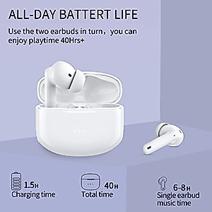 Jicjocy Wireless Earbuds Bluetooth Active Noise Cancelling Earbuds, Hi-Fi Stereo Bluetooth Headphones with Charging Case, Waterproof in-Ear Earphones with Mic for iPhone/Android (White)