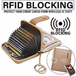 SNUG STAR Multi-Purpose Wallet RFID High Capacity Card Holder Zipper Coin Purse with Wristlet Bracelet Keychain Silicone Beaded Bangle (RFID Silicone Bracelet(16 Cards)-Brown)