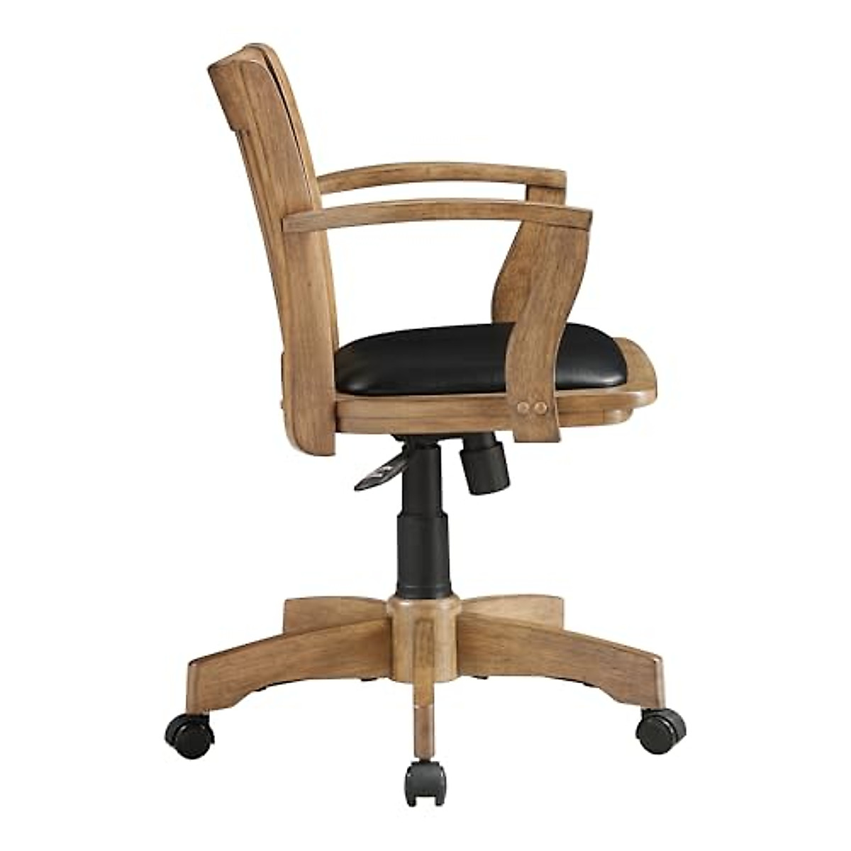 OSP Home Furnishings Deluxe Wood Banker's Desk Chair with Padded Seat, Adjustable Height and Locking Tilt, Fruitwood Finish and Black Vinyl