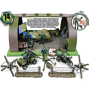 Click N’ Play Military Playset and Army Action Figures with a Base Barrack Command Center, Includes 74 Accessories - 6 Soldier Action Figures with Gear, Guns, Vehicles, Army Playsets for Boys 8-12
