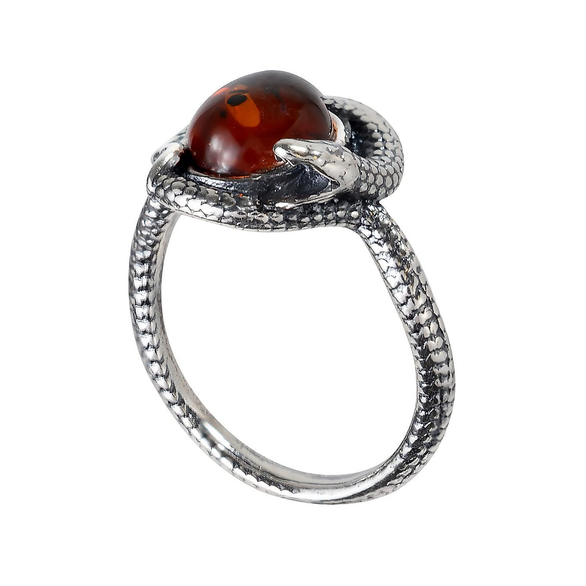 HolidayGiftShops GIA Certified Sterling Silver and Baltic Honey Amber Snake Adult Ring- size 9