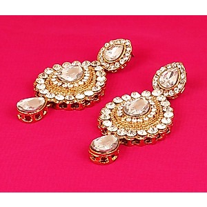 Touchstone Indian Bollywood Desire Contemporary Diamond Look White Rhinestone Designer Jewelry Chandelier Earrings In Antique Gold Tone For Women.