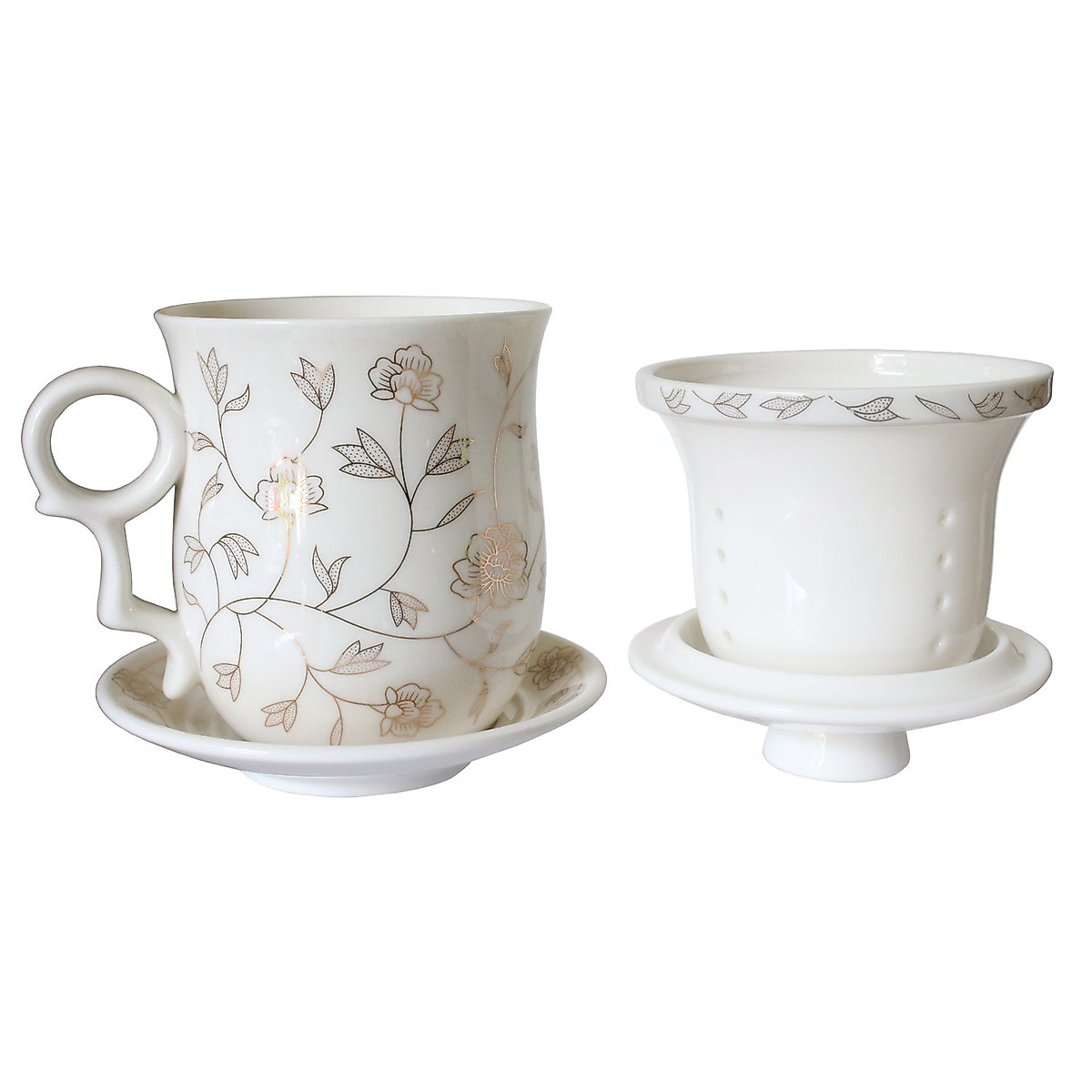 Ameolela Porcelain Tea Cup with Infuser Lid and Saucer Sets - Chinese Jingdezhen Ceramics Coffee Mug Teacup Loose Leaf Tea Brewing System for Home Office