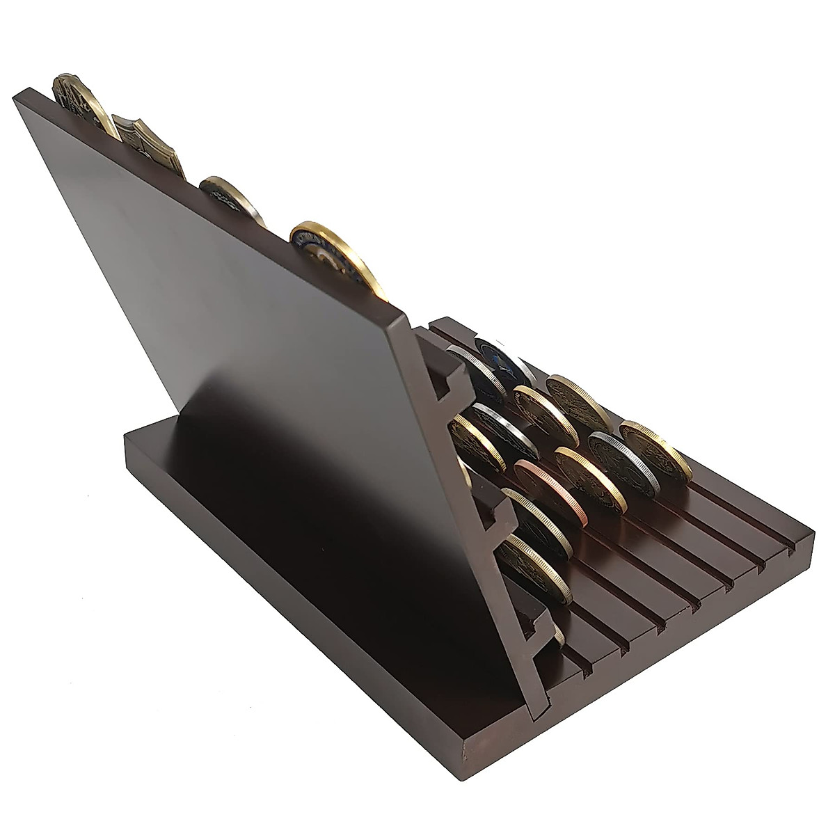 Strugglejewelry Challenge Coin Display Stand Military Coin Holder Wooden Rack Holds 60-65 Coins