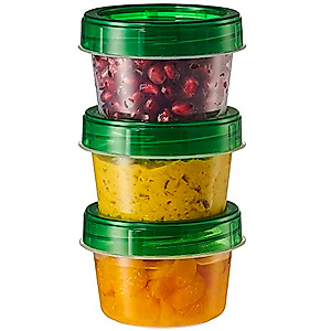 PLASTICPRO 6 Pack Twist Cap Food Storage Containers with Green Screw on Lid- 4 oz Reusable Meal Prep Containers - Small Freezer Containers Microwave Safe Green Plastic Food Storage