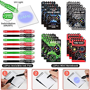 Winrayk Video Game Party Favors Gamer Birthday Supplies Kids, Invisible Ink Pen Notebook Gift Bag Stamper Bracelet Keychain Sticker Pinata Goody Stuffer Teen Girl Boy Game On Gaming Party Favors Decor
