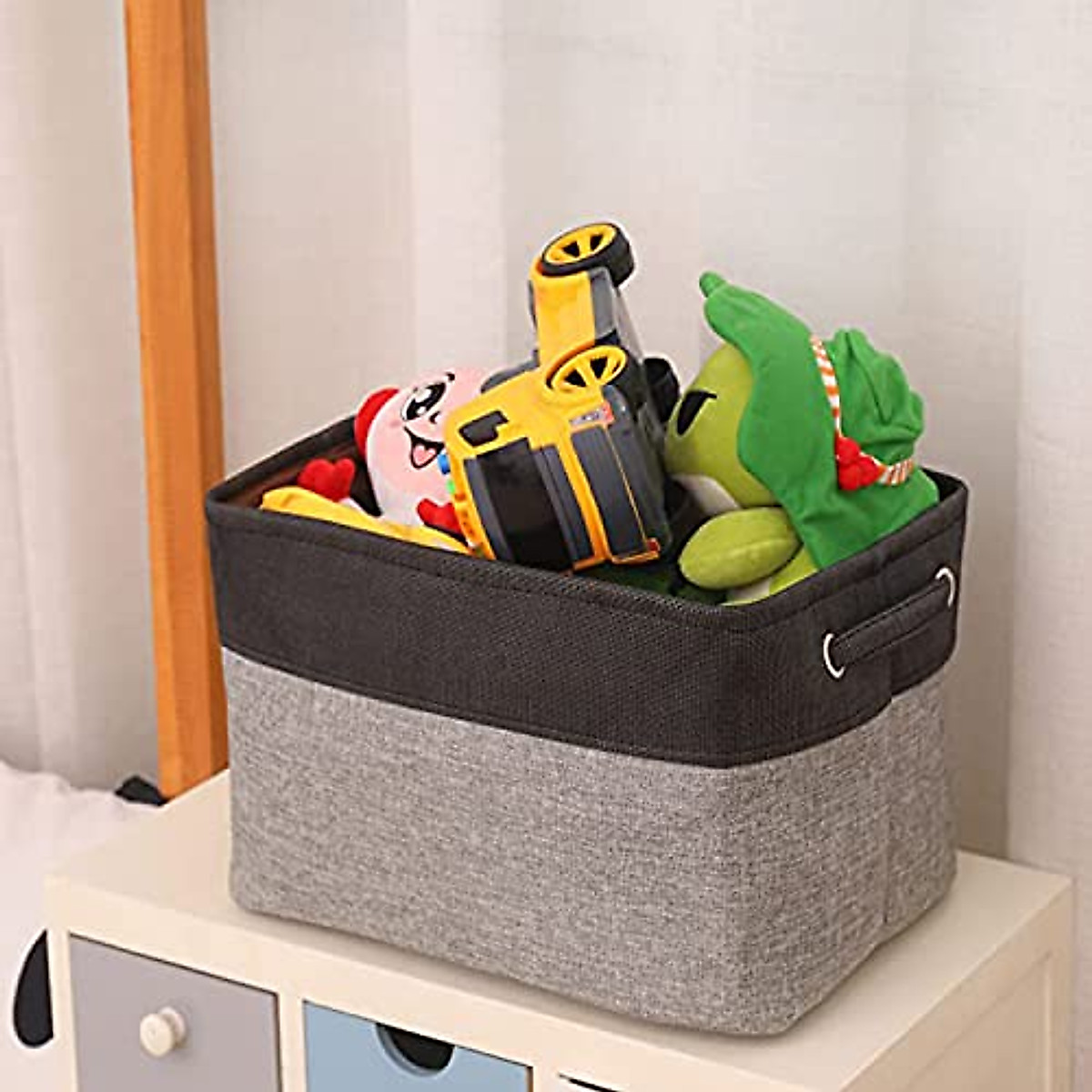 YanZhi 3PCS Large Storage Baskets for Shelves, Laundry Open Storage Bin Set with Sturdy Handles,Fabric Baskets for Organizing,Foldable Cotton Linen Cube Hampers for Closet,Nursery, Clothes, Toys,Dorm,Home & Office（Black)