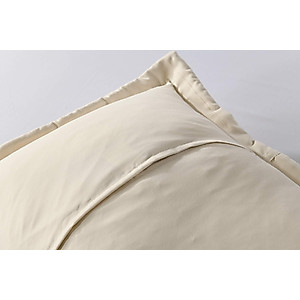 MarCielo 2-Piece Embroidered Pillow Shams, Queen Size Decorative Microfiber Pillow Covers Set, Standard Size Beige