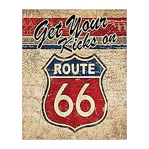 Get Your Kicks- Garage Wall Art, This Beautiful Vintage Sign Wall Art Print Is Ideal For Home, Office Decor, Man Cave, Bar, Garage, Dorm's, Great Gift for Man, Perfect for Car Lovers, Unframed- 8x10