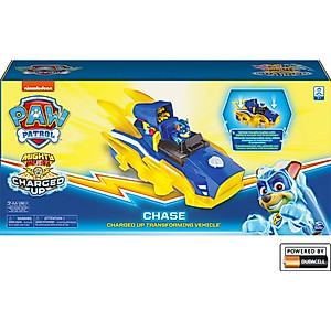 Paw Patrol, Mighty Pups Charged Up Chase Transforming Deluxe Vehicle Preschool Toy with Lights and Sounds
