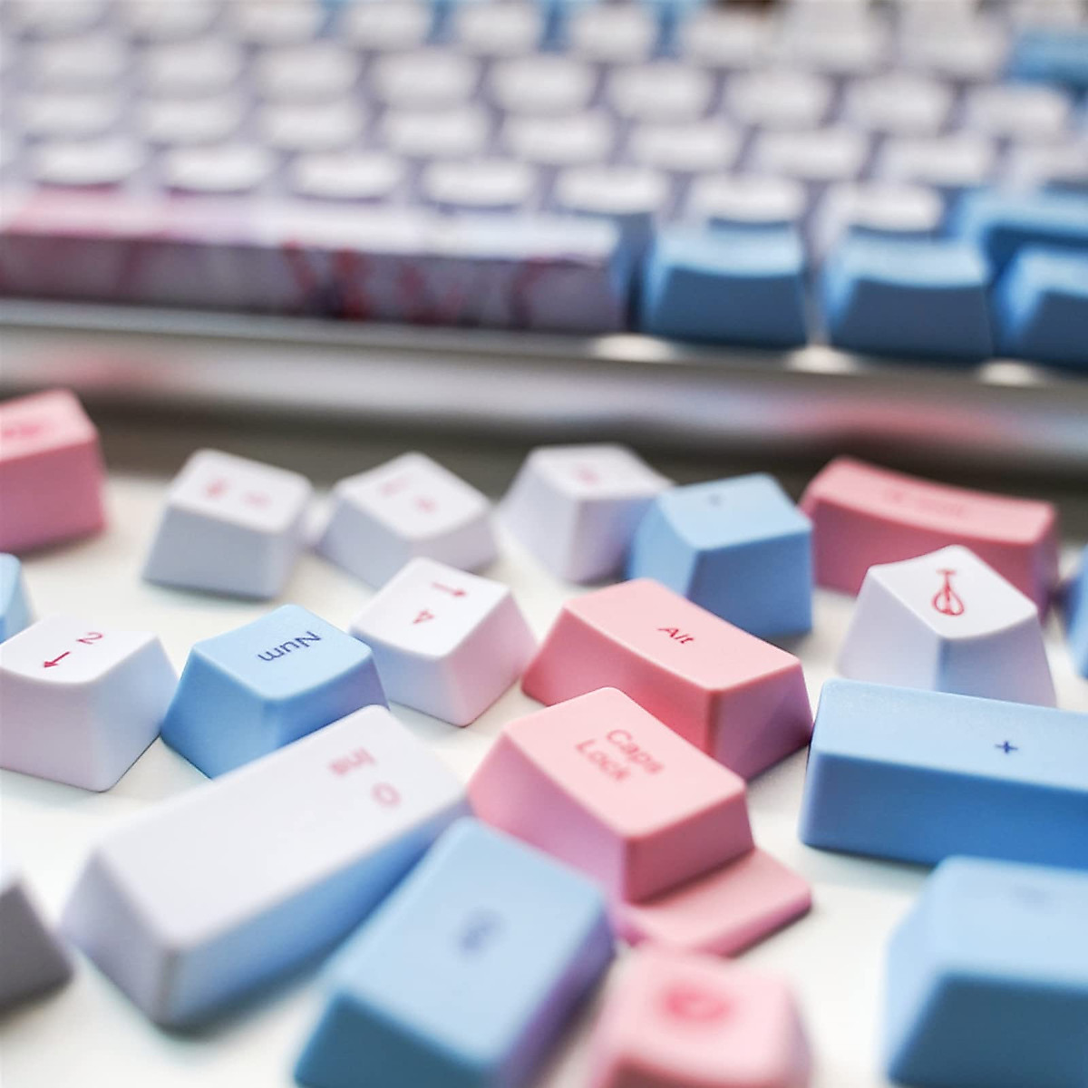 eboxer-1 73 Pcs Five-Faced Dyed Anime DIY Keycaps, PBT Keycap Set with Shaft Puller, for Mechanical Keyboards(Anime Keycaps)