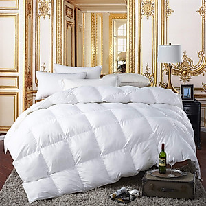 Premium All-Season King Size Luxury Siberian Goose Down Comforter Duvet Insert 1200 Thread Count 100% Egyptian Cotton Down Feather Comforter (King, White Solid)