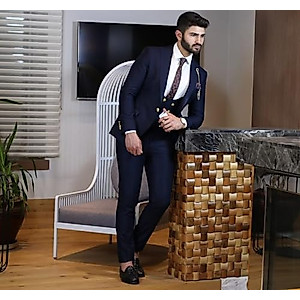 Wangyue Royal Blue Suits for Men Prom Mens 3 Piece Suit Slim Fit Business Formal Suits for Men Double Breasted Suits 40 M