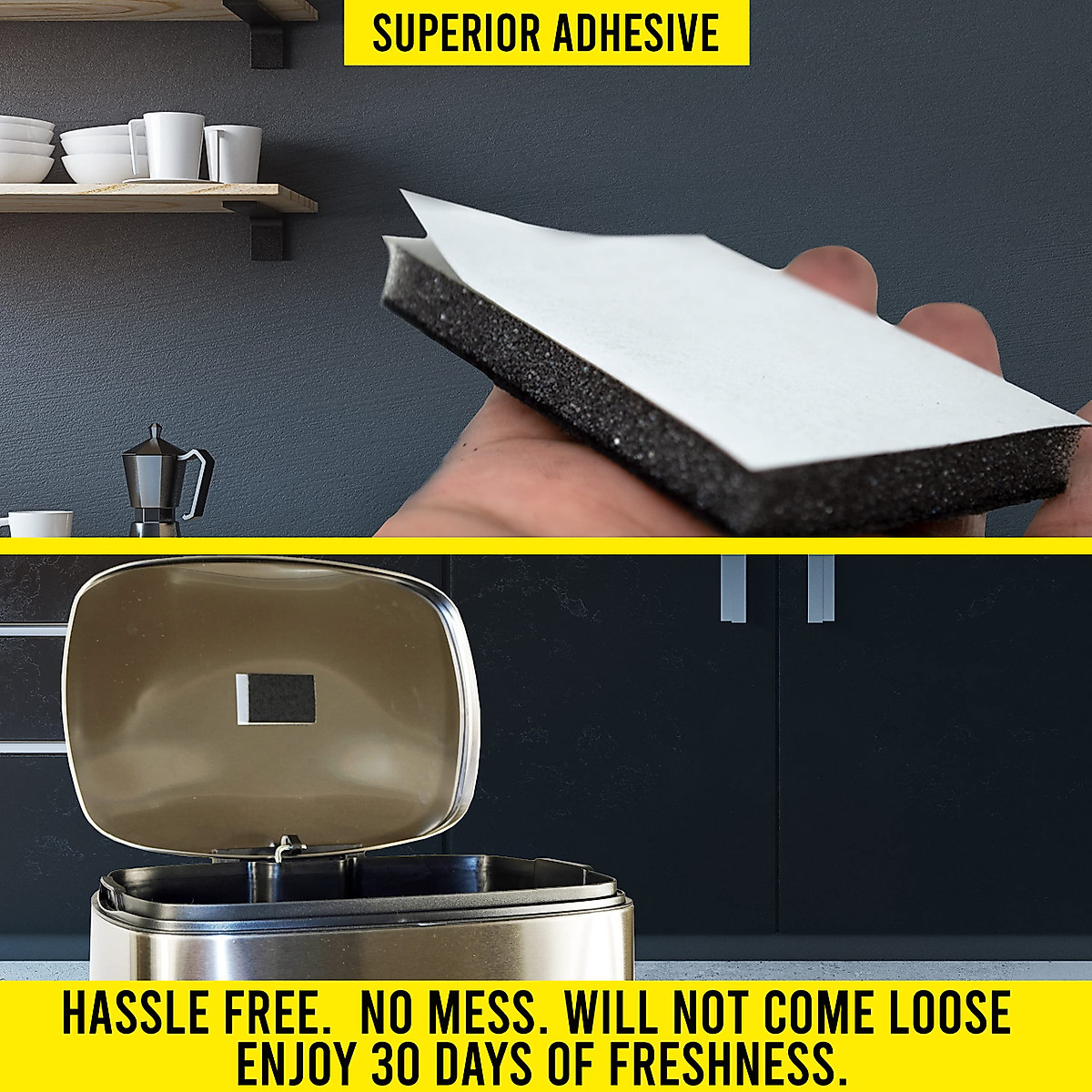 Trash Can, Diaper Pail, Garbage Bin Deodorizer | Works with iTouchless, Dekor, Munchkin, Diaper Genie, Ubbi | 100% Natural Activated Carbon Patch | 1 Pack | Chemical & Fragrance Free Odor Eliminator