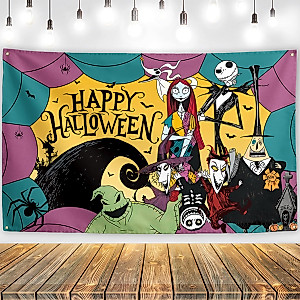 Halloween Decorations Christmas Nightmare Before Backdrop Jack Sally Gothic Banner Day of The Dead Halloween Decorations for Home Party