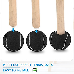 Macarrie 24 Pcs Precut Tennis Balls for Furniture Legs and Floor Protection Chairs Desks Furniture Tennis Balls for Chairs Feet Long Lasting Tennis Ball Chair Foot Covers (Black)