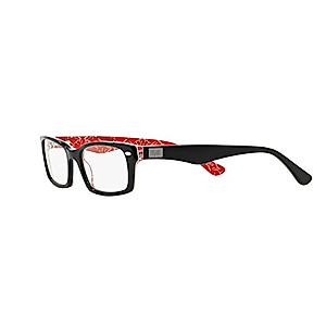 Ray-Ban RX5206 Rectangular Prescription Eyeglass Frames, Black On Texture Red/Demo Lens, 54 mm
