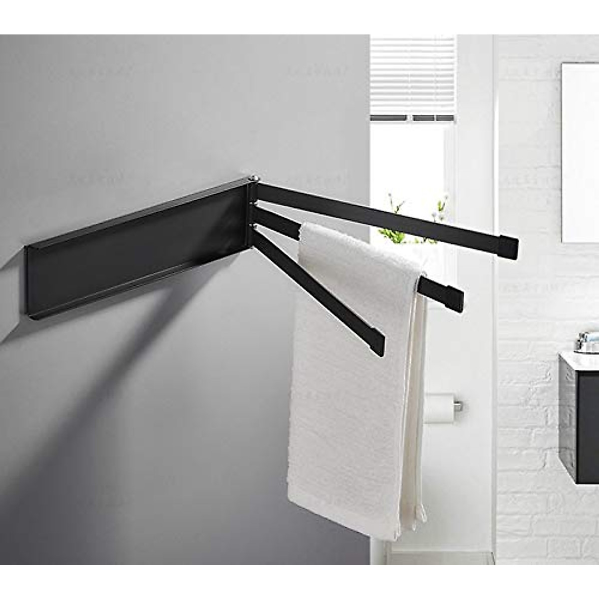 Wall Mounted Towel Bar Swivel with 3-Arm Swing Towel Holder for Bathroom Kitchen Storage （Black）