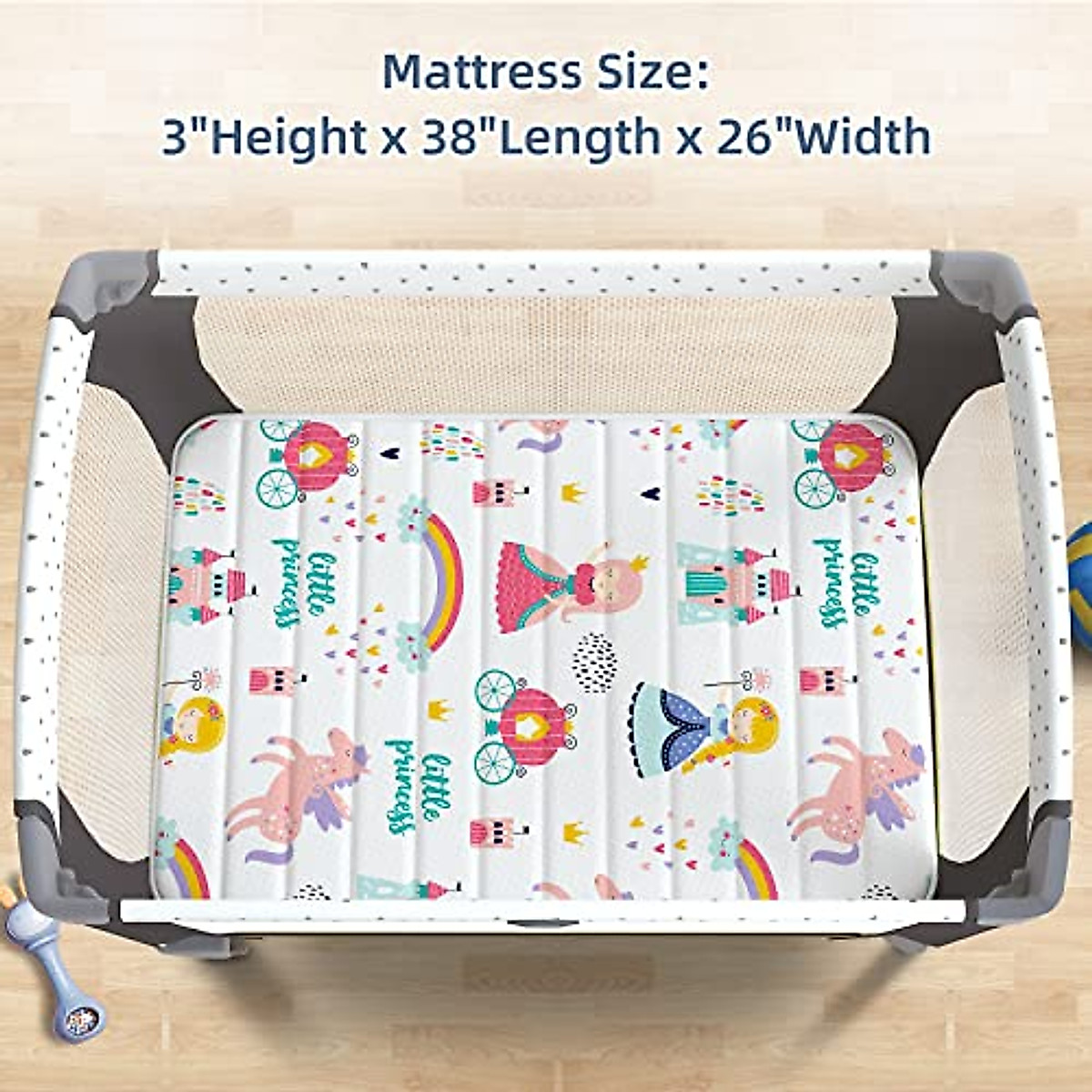 Moonlight Family Noiseless 3” Pack n Play Mattress, 38”x26” Premium Foam Portable Odorless & Steady Playard Mattress fits ONLY Playpens (28.5 * 39.5"), Princess