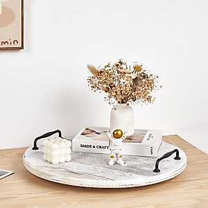 Wooden Lazy Susan for Table Turntable Organizer 18 Inch Large Lazy Susan Whitewashed Wood Serving Tray for Pantry Cabinet Countertop Round Spins Balanced Pine Spice Rack for Kitchen Essentials Storage