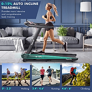 Goplus 4.75HP Folding Treadmill with 15% Auto Incline, Electric Superfit Treadmill w/Voice and APP Control, 20 Preset Programs, LED Touch Screen, Walking Jogging Running Machine for Home Office