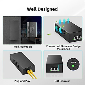 YuLinca Gigabit PoE+ Injector 90W, 802.3af/at/bt Power Over Ethernet Metal PoE Adapter, 10/100/1000Mbps, Non-PoE to PoE Adapter, Plug & Play, Distance Up to 100 Meters (328 ft.)