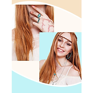 Ecally Bohemian Western Jewelry Turquoise Set Women Bohemian Pendant Long Choker Layered Bracelets Turquoise Earrings Ring(Boho)