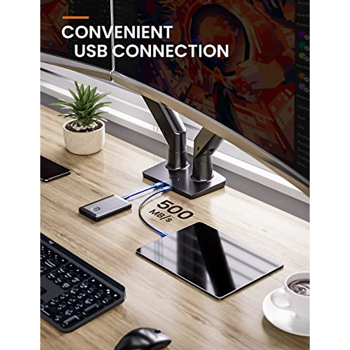 Ergear Dual Monitor Stand Mount, Ultrawide 13-35 Inch Height Adjustable Computer Screen Gas Spring Monitor Arm Desk Mount Full Motion, Each Arm Holds up to 26.4lbs