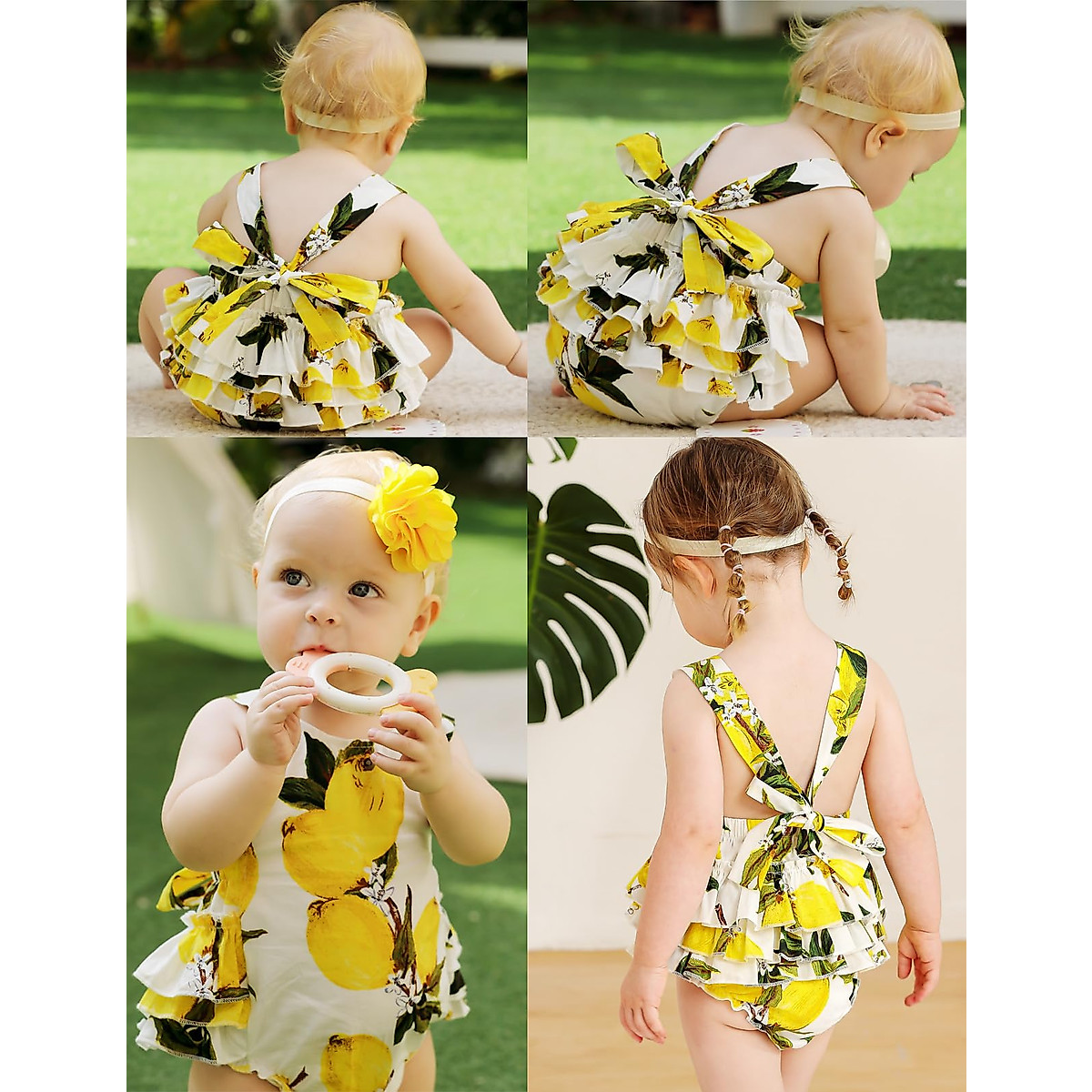 PrinceSasa Baby Girl Clothes Lemon Floral Ruffles Summer Dress and Headband for Newborn Gifts,A6,0-6 Months(Size S)