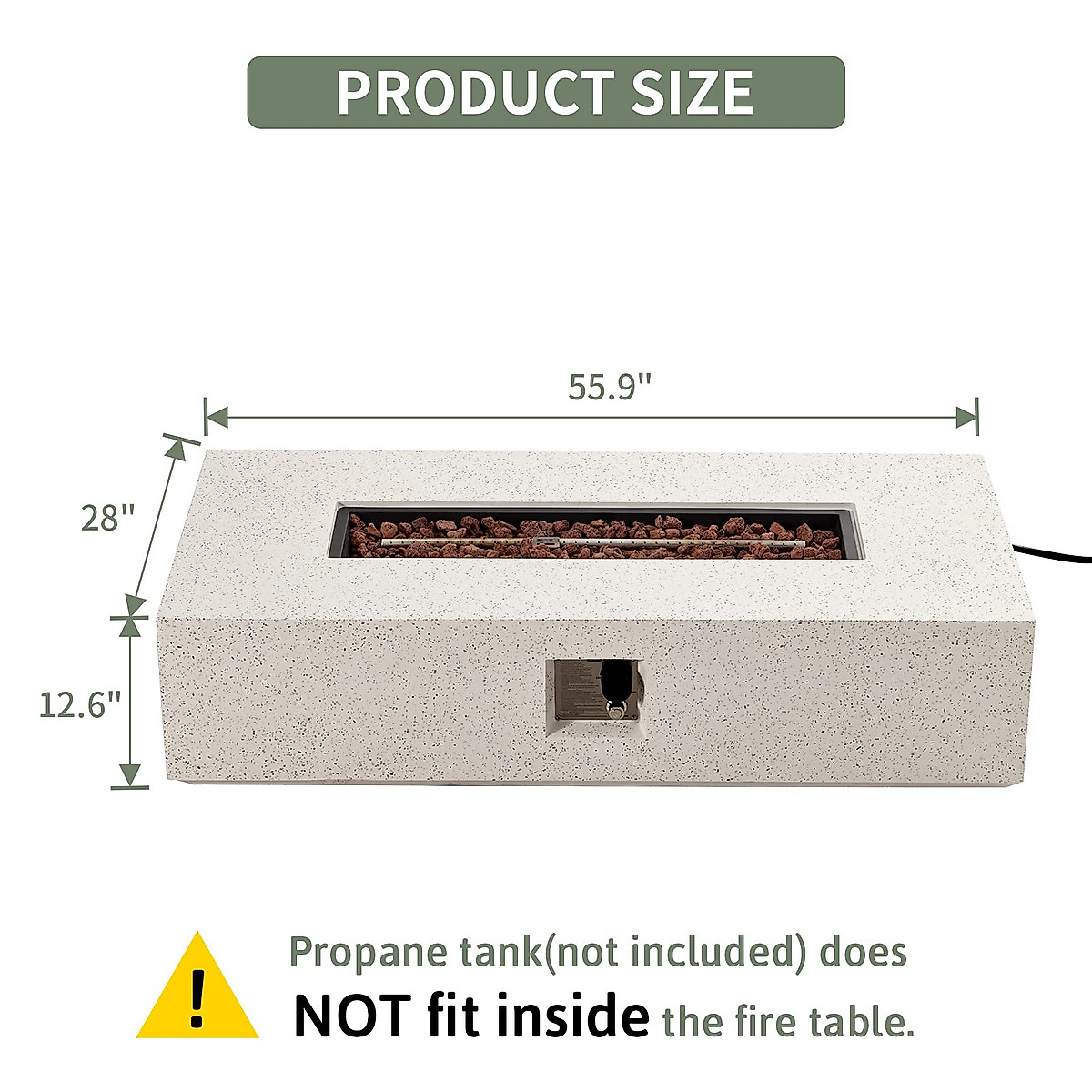 COSIEST 56-inch x 28-inch Outdoor Propane Fire Pit Coffee Table w Concrete Rectangle Base, 50,000 BTU, Free Lava Rocks and RainCover, Fits 20lb Tank Outside