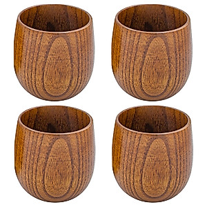 Originalidad 4 Pack Wooden Tea Cups,Japanese Tea Cups, Natural Solid Wood Tea Cup for Drinking Tea Coffee Wine Beer Hot Drinks,Tea Lover, Gift,Kitchen Accessories (100-200 ML)