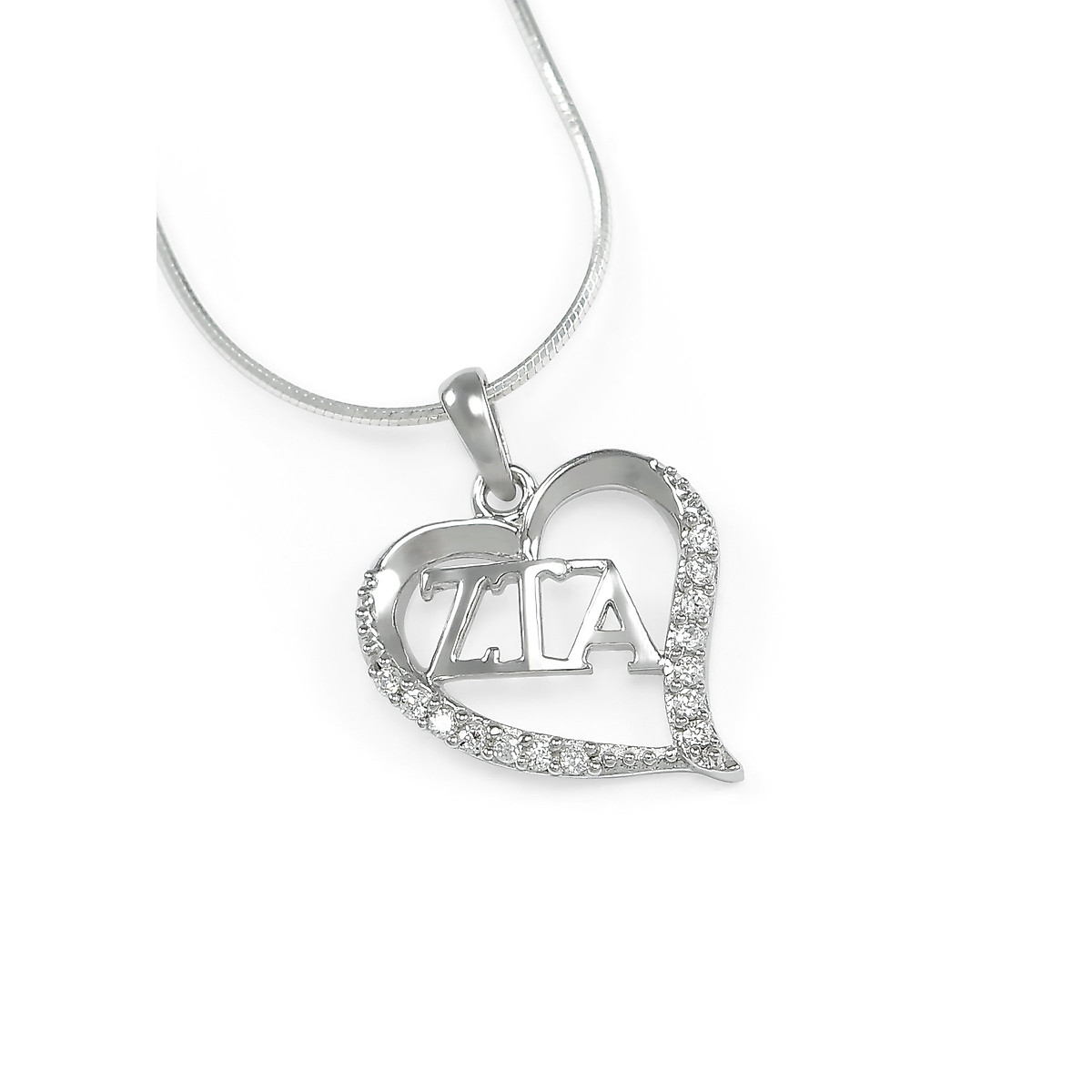 The Collegiate Standard Zeta Tau Alpha Sterling Silver Heart Pendant set with CZs