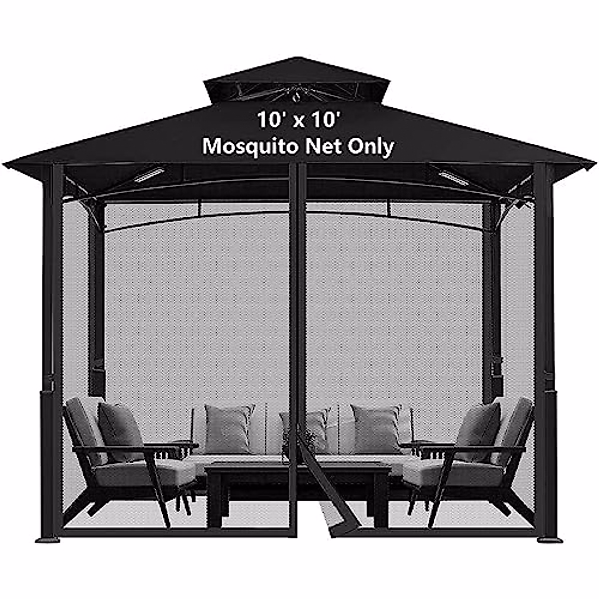 Dhyazqfit Mosquito Net for Outdoor Gazebo Canopy 4-Panel Canopy Screen Wall with Zipper for 10 x 10' Patio Gazebo and Tent (Mosquito Net Only) 10' x 10' Black