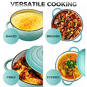 Trustmade 4.5 QT Cast Iron Dutch Oven, Enamel Coated Cookware Pot with Self Basting Lid for Home Baking, Braiser, Cooking, Aqua