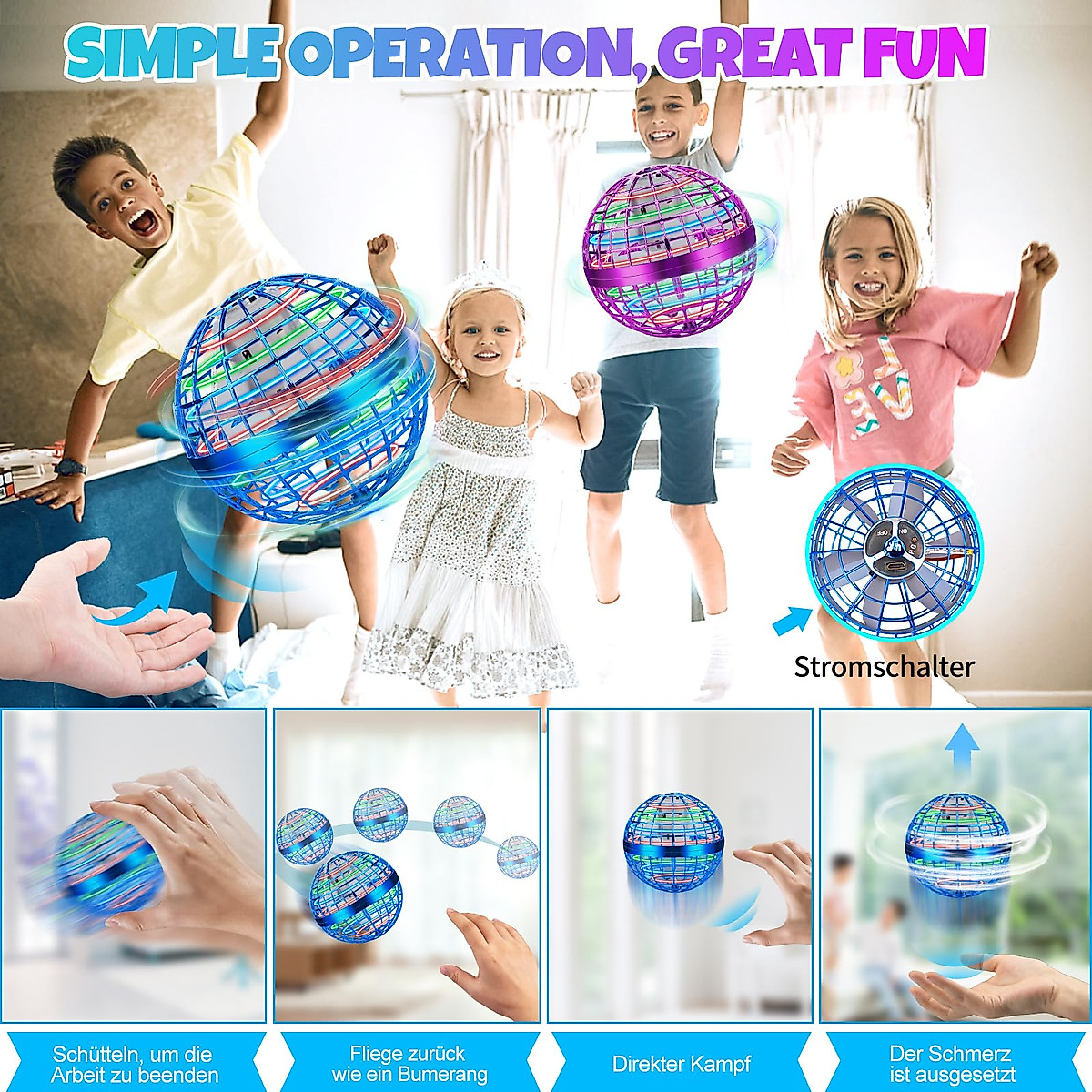 M&HONG 2 Pack Flying Orb Ball for Kids Adults, Hand Controlled Boomerang Ball, Soaring Flying Spinner Mini Drone, Hover Flying Ball Toy with LED Lights, Drone Ball Endless Tricks Gifts for Boys Girls