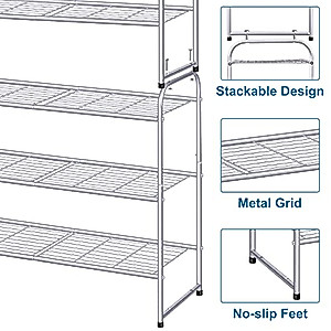 KIMBORA Metal Long Shoe Rack for Closet, 3 Tier Wide Shoe Organizer for Entryway, 24 Pairs Stackable Shoe Storage Shelf for Bedroom Floor with Wire Grid (Grey)