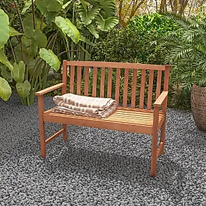 Giantex Outdoor Bench, Wood Patio Bench with Cozy Armrests & Backrest, Slatted Sitting Area, Eucalyptus Wood Frame, 2-Person Loveseat for Park, Porch, Yard, 800 lbs Max Load, Garden Bench (Eucalyptus)