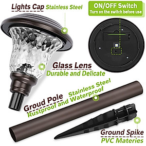 Solar Pathway Lights Outdoor, 6 Pack Metal Glass Solar Garden Lights LED Decorative Solar Walkway Lights Landscape Lighting for Driveway, Patio, Lawn, Yard