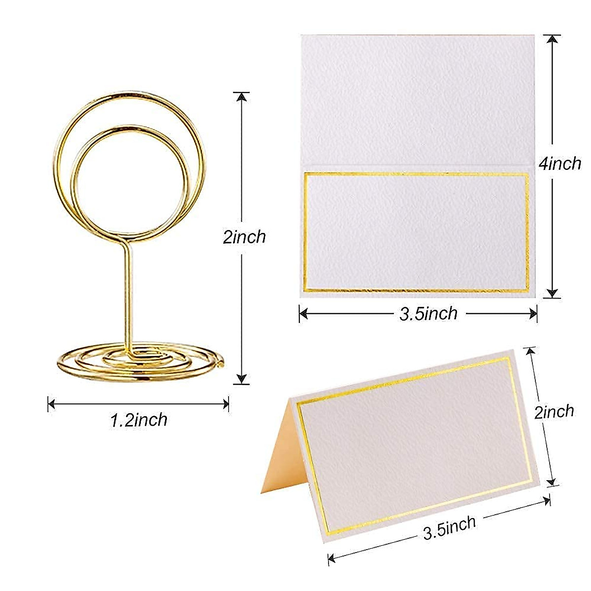 Toncoo 24 Pcs Premium Gold Table Number Holders, 24 Pcs Place Cards with Gold Foil Border, and 100 Pcs White Table Cards, for Centerpieces, Wedding, Party, Birthday