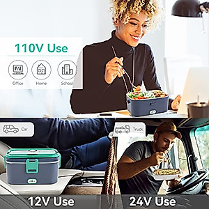 VMOTOR Electric Lunch Box,60W High-power Food Heater,12V/24V/110V 3 in 1 Portable microwave for Car/Truck/Home/Work with 1.8L Removable 304 Stainless Steel Container (Royal blue+Green)