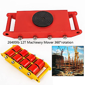 12T Machine Dolly Skate, 26400lbs Machinery Moving Skate, Machinery Mover Skate with 8 Rollen 360° Rotation, Heavy Duty Machine Skate for Industrial Moving Equipment (Red)