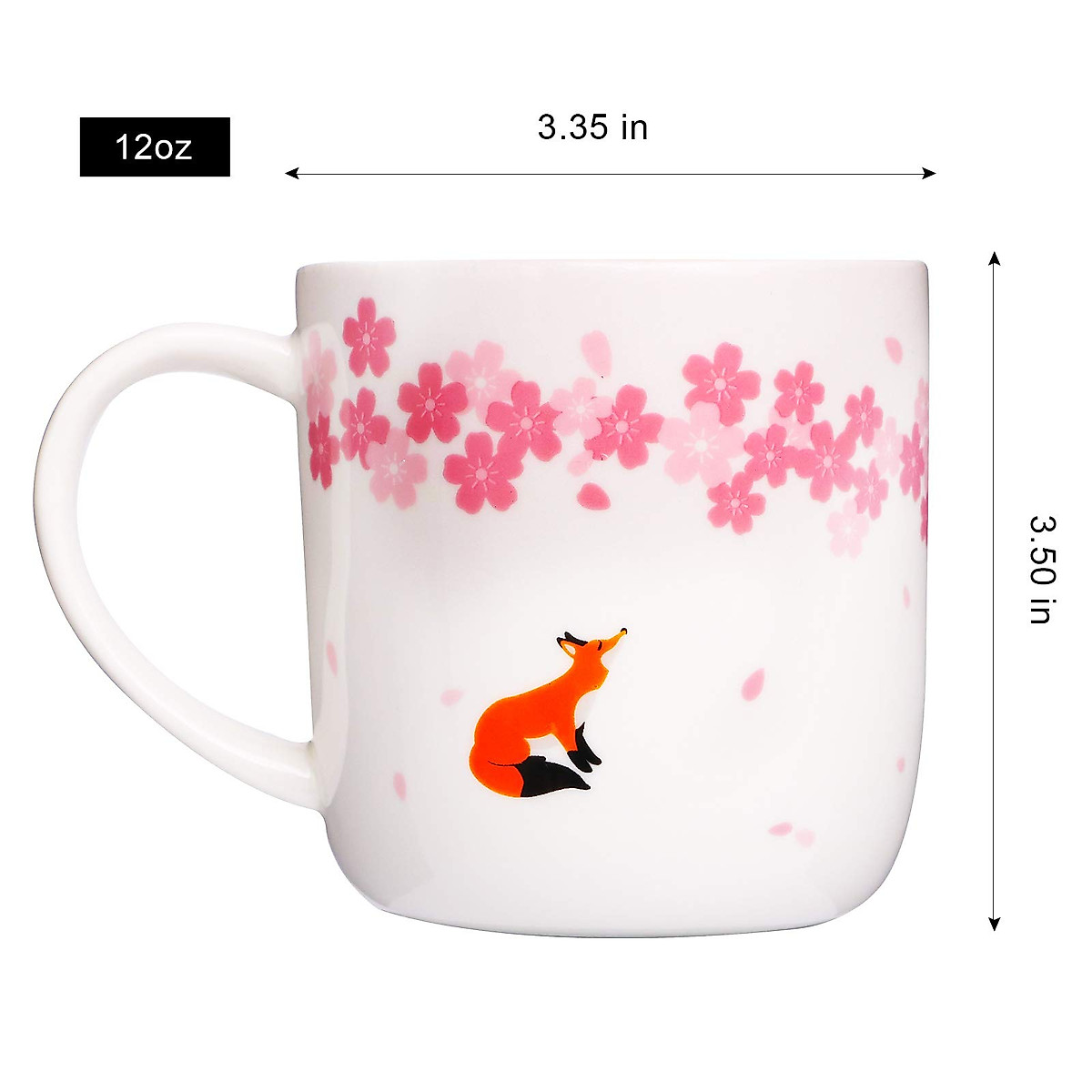 Teagas Elegant Pink Cherry Blossom Fox Ceramic Fox Coffee Mug Cup, Gift for Friend Teacher Cousin