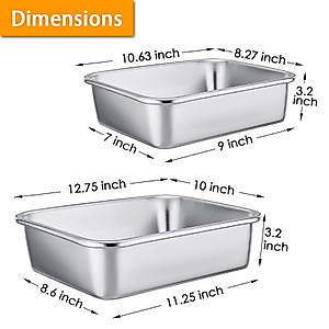 P&P CHEF Deep Lasagna Pan Set (12.7’’ & 10.7 Stainless Steel Rectangular Baking Pan for Brownie/Cake/Meat, Non-Toxic & Heavy Duty, Deep Side & Rolled Rim, Brushed Surface & Dishwasher Safe