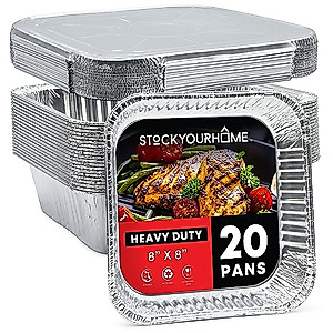 8x8 Foil Pans with Lids (20 Pack) 8 Inch Square Aluminum Pans with Covers - Foil Pans and Foil Lids - Disposable Food Containers Great for Baking Cake, Cooking, Heating, Storing, Prepping Food