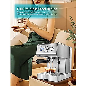 Espresso Machine, Stainless Steel Espresso Machine with Milk Frother for Latte, Cappuccino, Machiato,for Home Espresso Maker, 1.8L Water Tank, Semi Automatic Espresso Machines 20 Bar