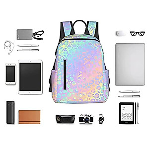 HEVANE Rainbow Leopard Print Cheetah Women's Casual Style Lightweight Backpacks Durable Small Travel Backpack Purse Casual Book Bag Computer Bag Fits 12/14 Inch Laptop